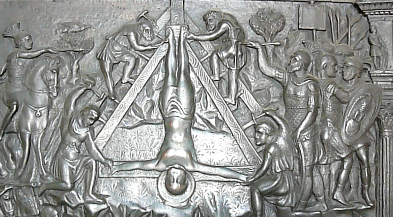 Il Filarete's Martyrdom of St. Peter: Detail, Peter on the cross